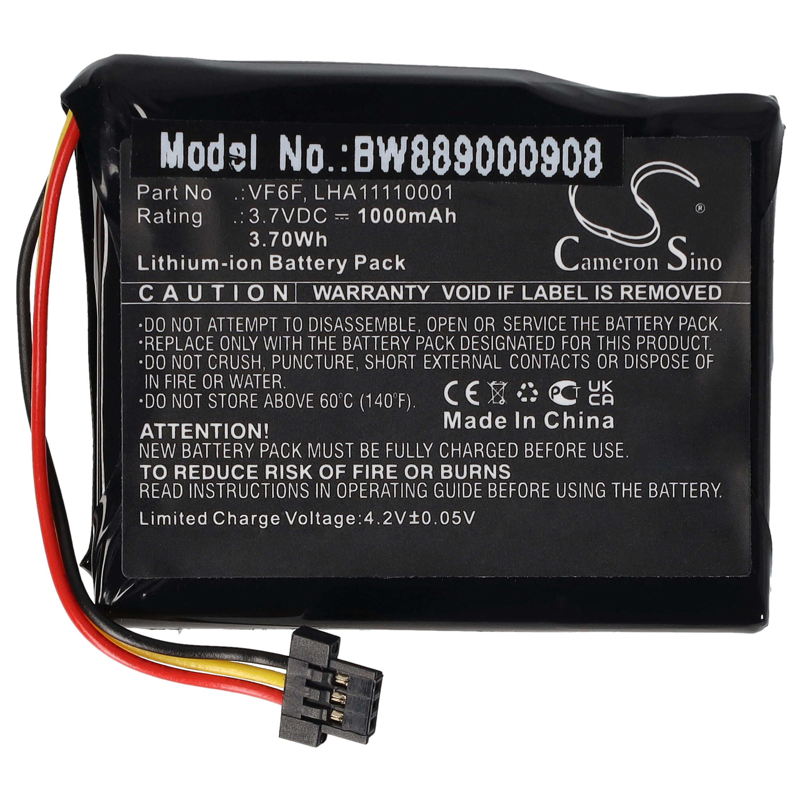 vhbw Ersatz für TomTom LHA11110001, VF6F für Akku Li-Ion 1000 mAh (3,7 V)