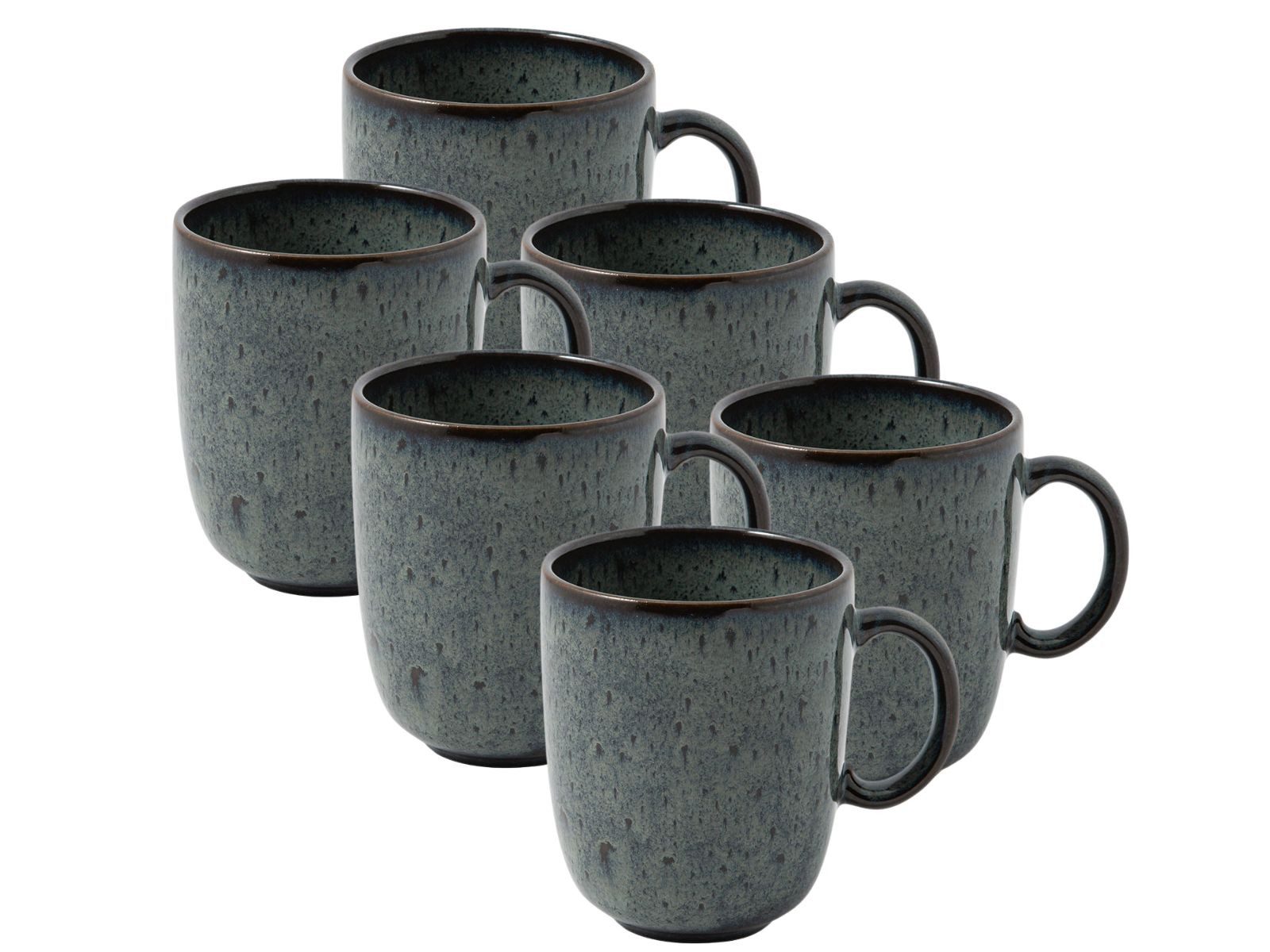 like. by Villeroy & Boch Geschirr-Set Lave gris Becher mit Henkel 0,4 l Set6, Steinzeug, Trinkbecher