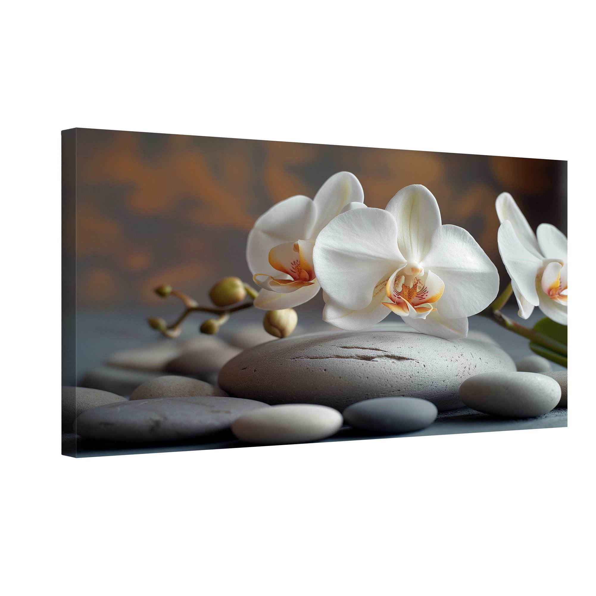 Altdecor Leinwandbild Zen Spa Felsen Orchidee Weiß Grau Blume 30 X 20