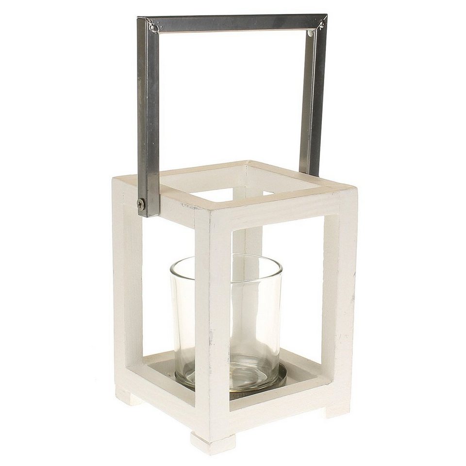 Macosa Home Windlicht Windlicht Modern Weiß 24 Cm Glas Metall Holz