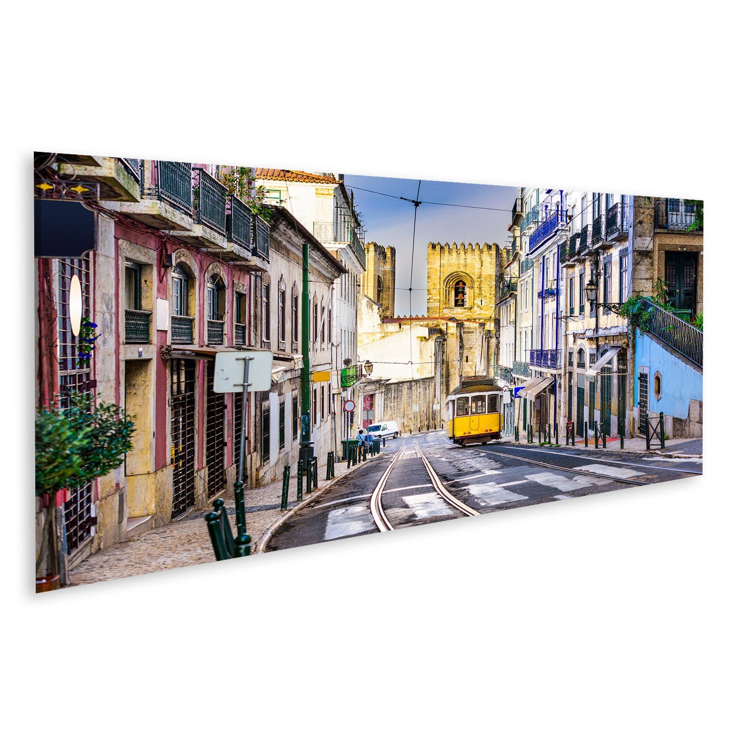 islandburner Leinwandbild Bild auf Leinwand Lissabon Straßenbahn Stadtbild Porgugal in der Nähe