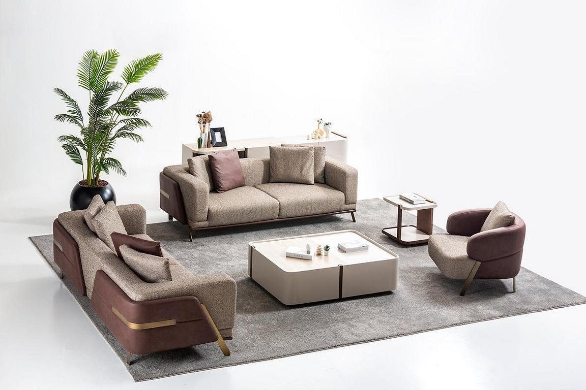 JVmoebel Wohnzimmer Set Luxus Sofagarnitur Sofas 4 3 1 Sitzer Stoff Modern Beistelltisch 4 St. Sofa 4 Sitzer Sofa 3 Sitzer Sessel Beistelltisch
