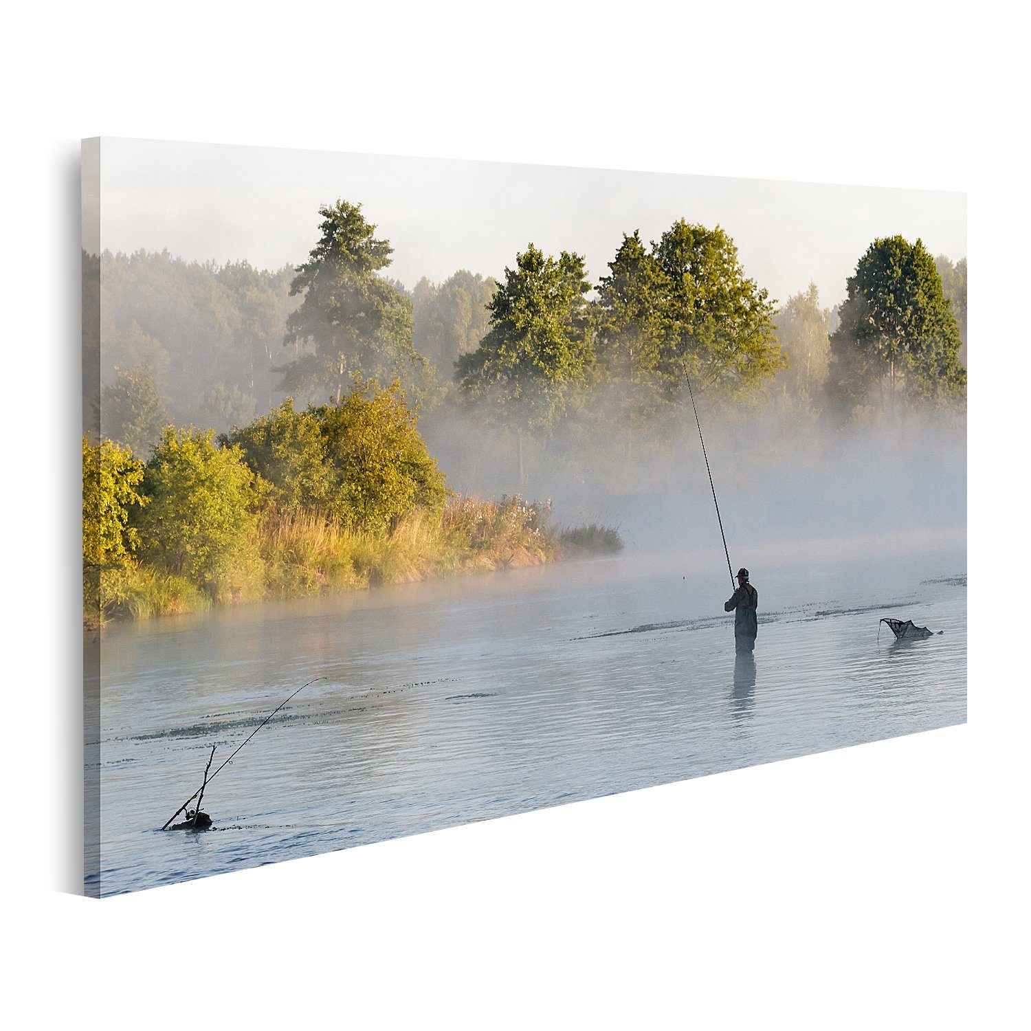 islandburner Leinwandbild Bild auf Leinwand Fischen Angeln In Einem See Natur Serie Wandbild Le