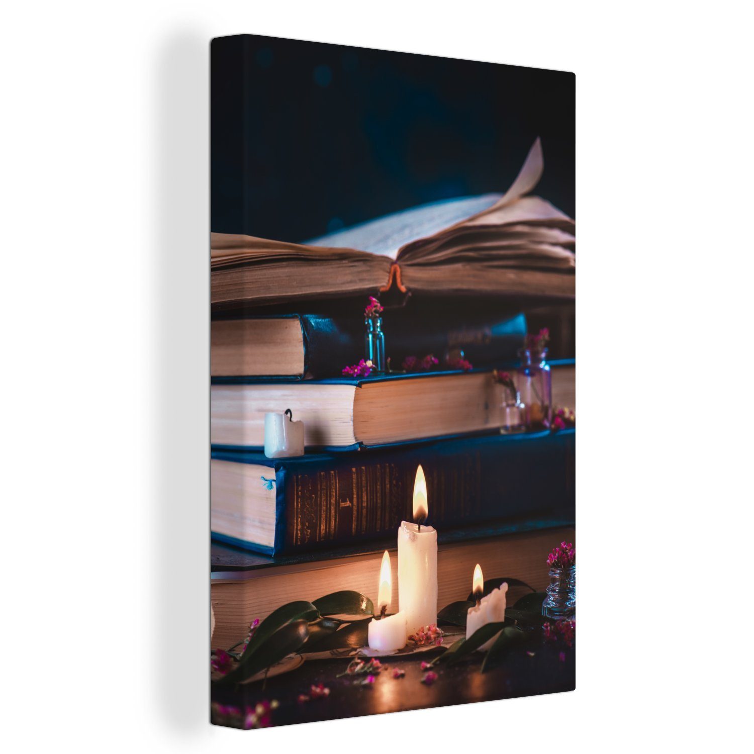 Onemillioncanvasses® Leinwandbild Bücher Mit Einer Kerze Stapeln 1 St