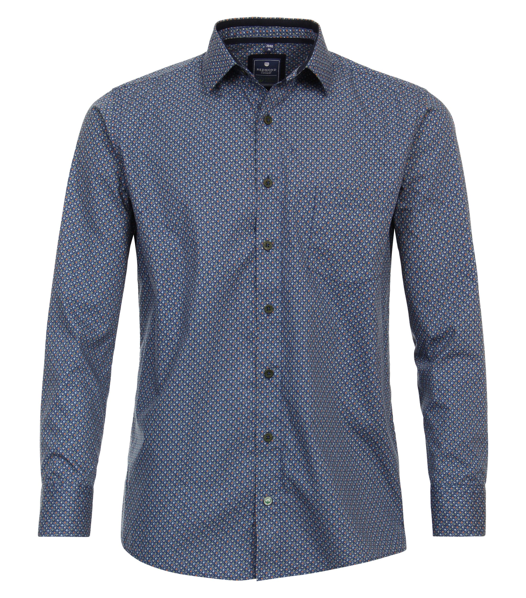 Redmond Langarmhemd Druck Modern Fit Reine Baumwolle
