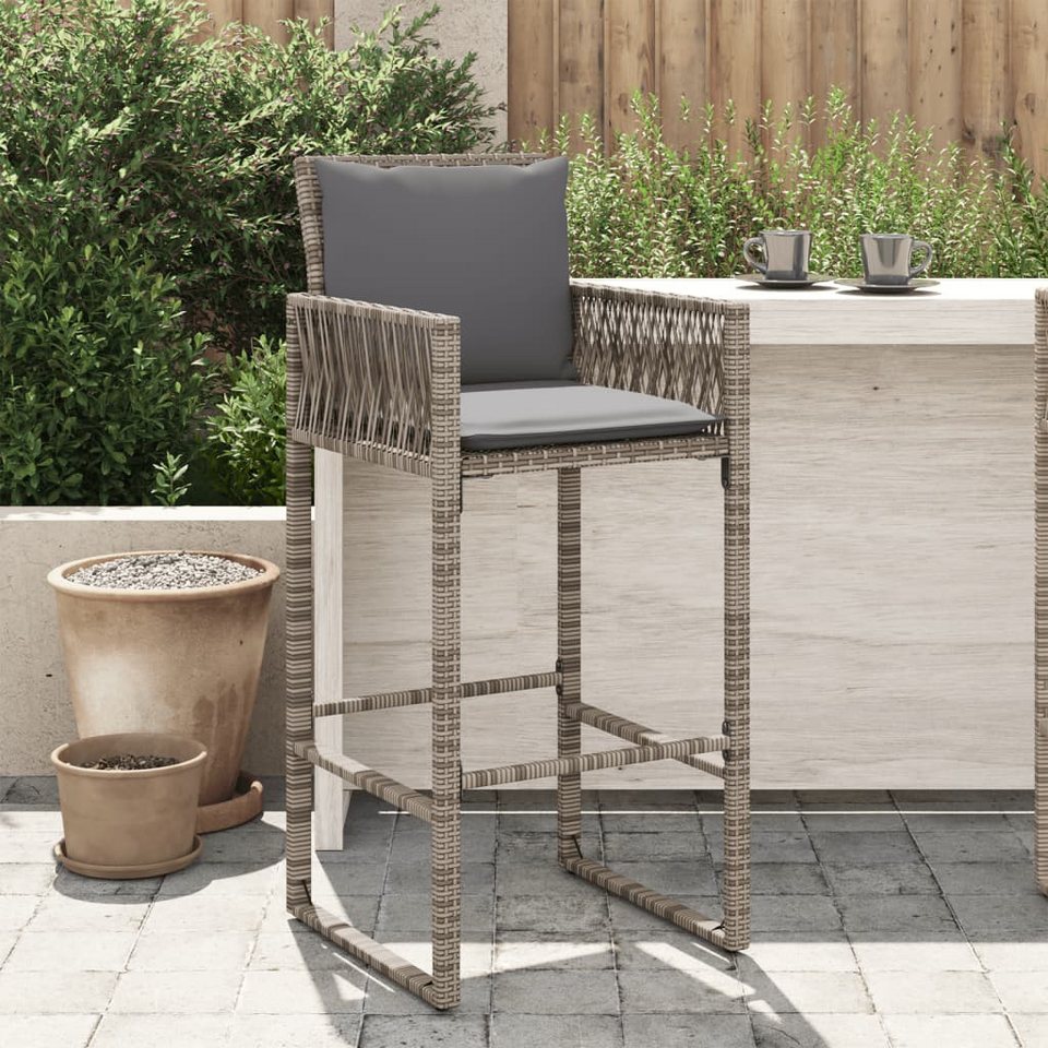 vidaXL Gartenstuhl Garten-Barhocker mit Kissen 2 Stk. Grau Poly Rattan ... vidaXL Gartenstuhl Garten-Barhocker mit Kissen 2 Stk. Grau Poly Rattan ...