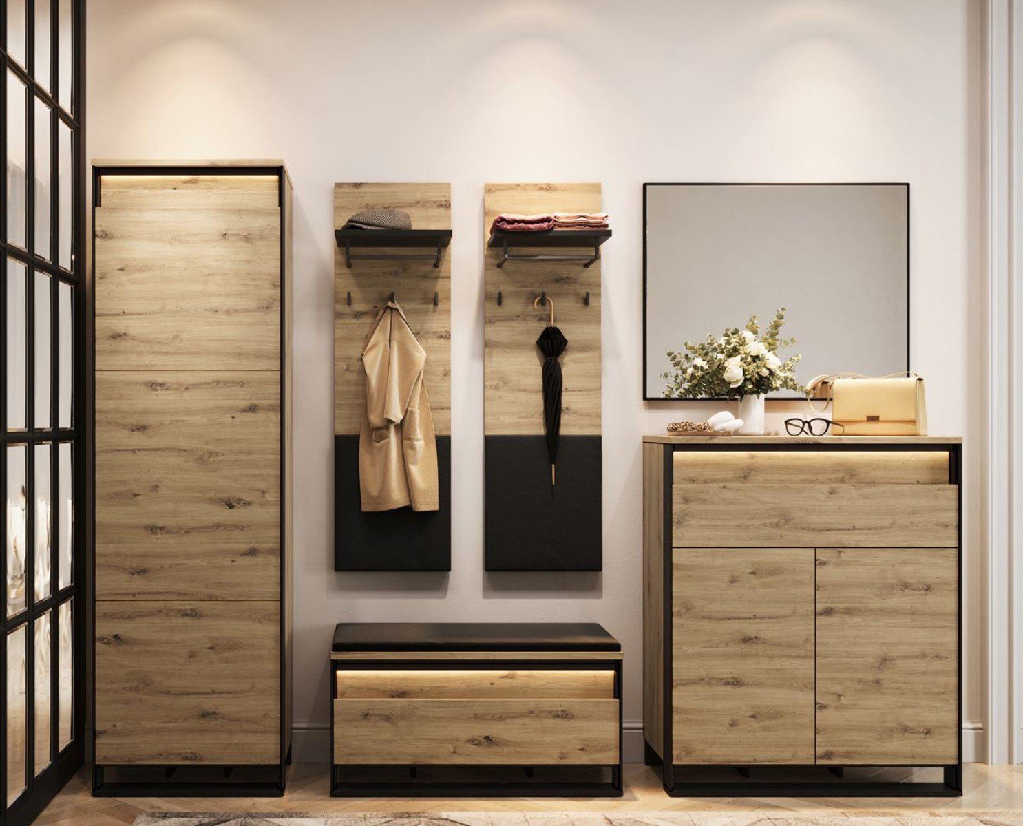 Compleo Garderoben Set Lima Schrank Schuhschrank 2x Kleiderbügel