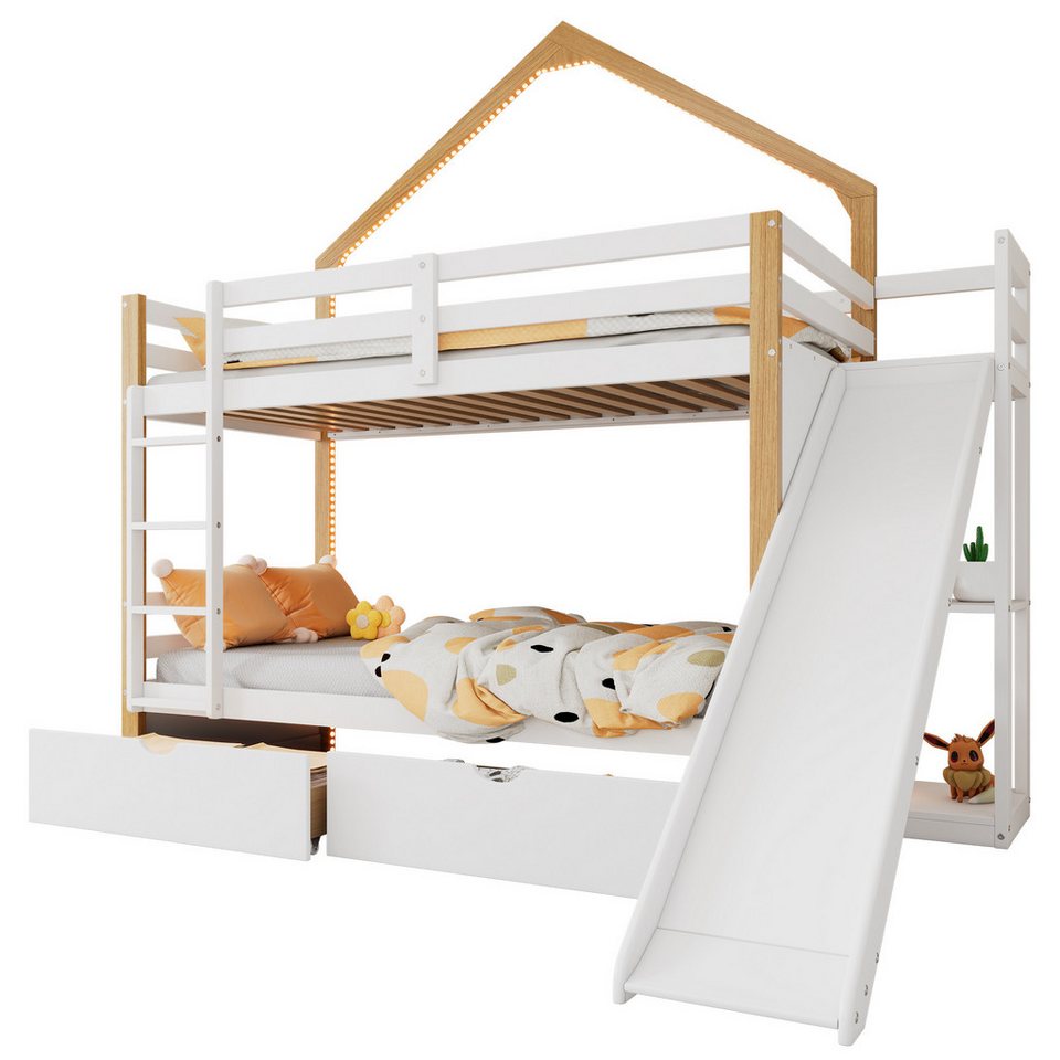 Modfu Etagenbett Holzbett Hausbett Coole Lichtstreifen Zwei