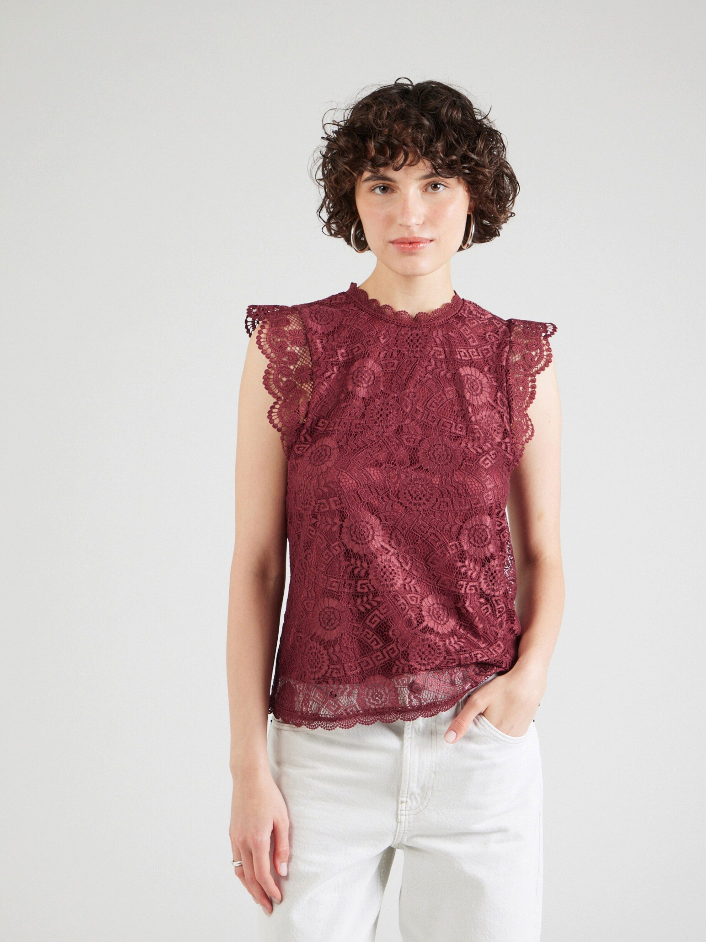 pieces Kurzarmbluse PCOlline (1-tlg) Spitze, Angeschnittene Ärmel