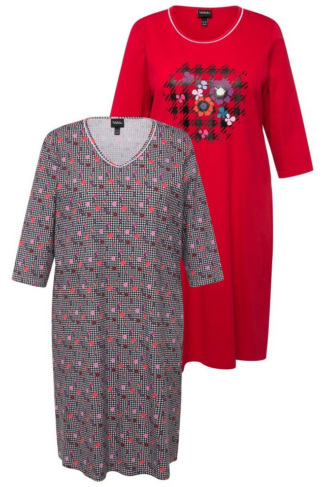 Ulla Popken Bigshirt Bigshirts 2er Pack Hahnentrittmuster Rundhals Rosa