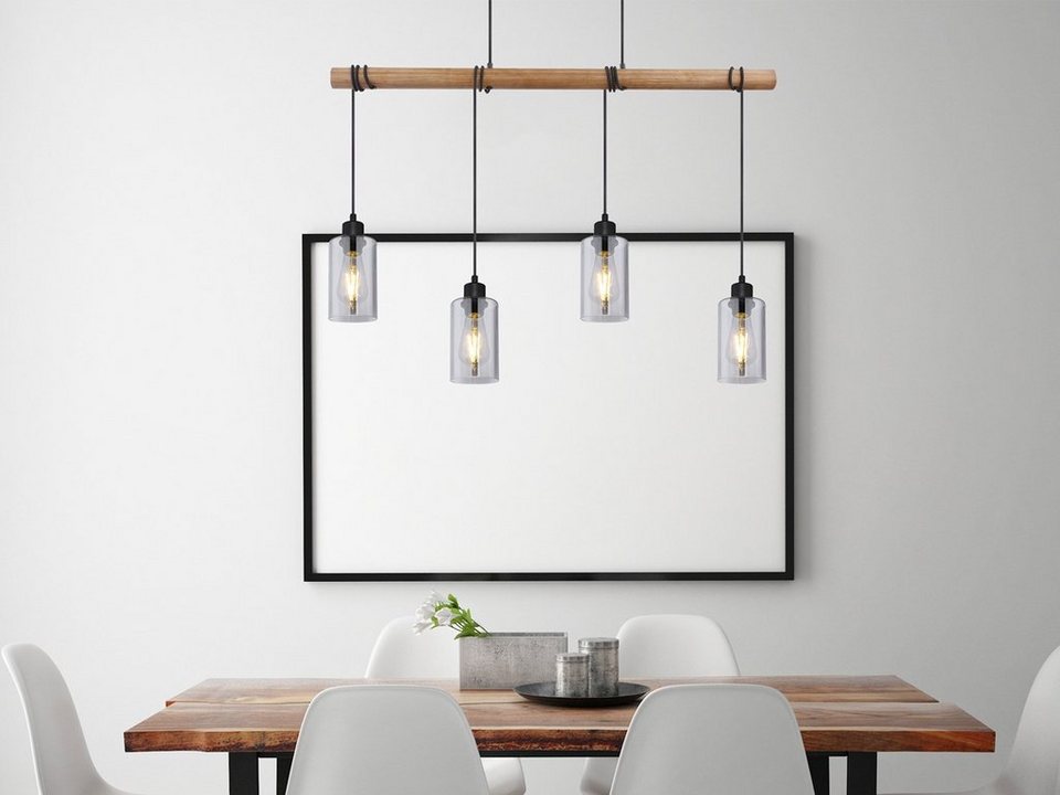 meineWunschleuchte LED Pendelleuchte, Holz-Balken Rauchglas mehrflammig ... meineWunschleuchte LED Pendelleuchte, Holz-Balken Rauchglas mehrflammig ...