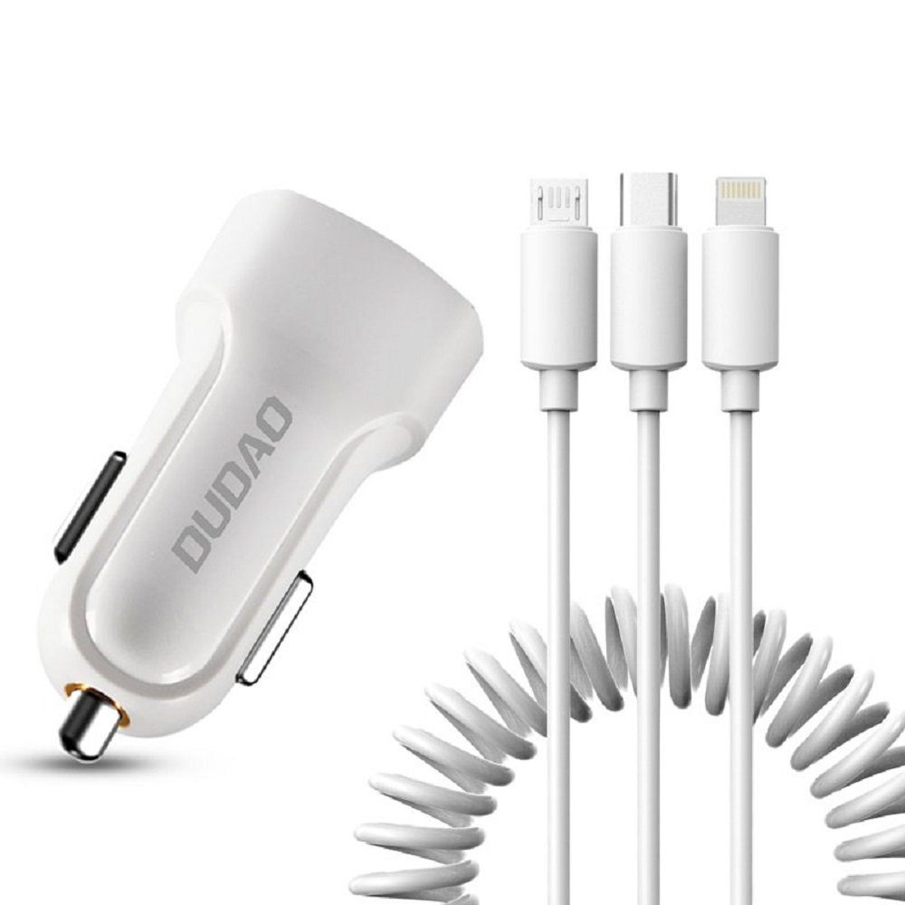Dudao Car Kit 2x USB 2.4A Ladegerät + 3in1 Lightning / Typ C / Micro ...