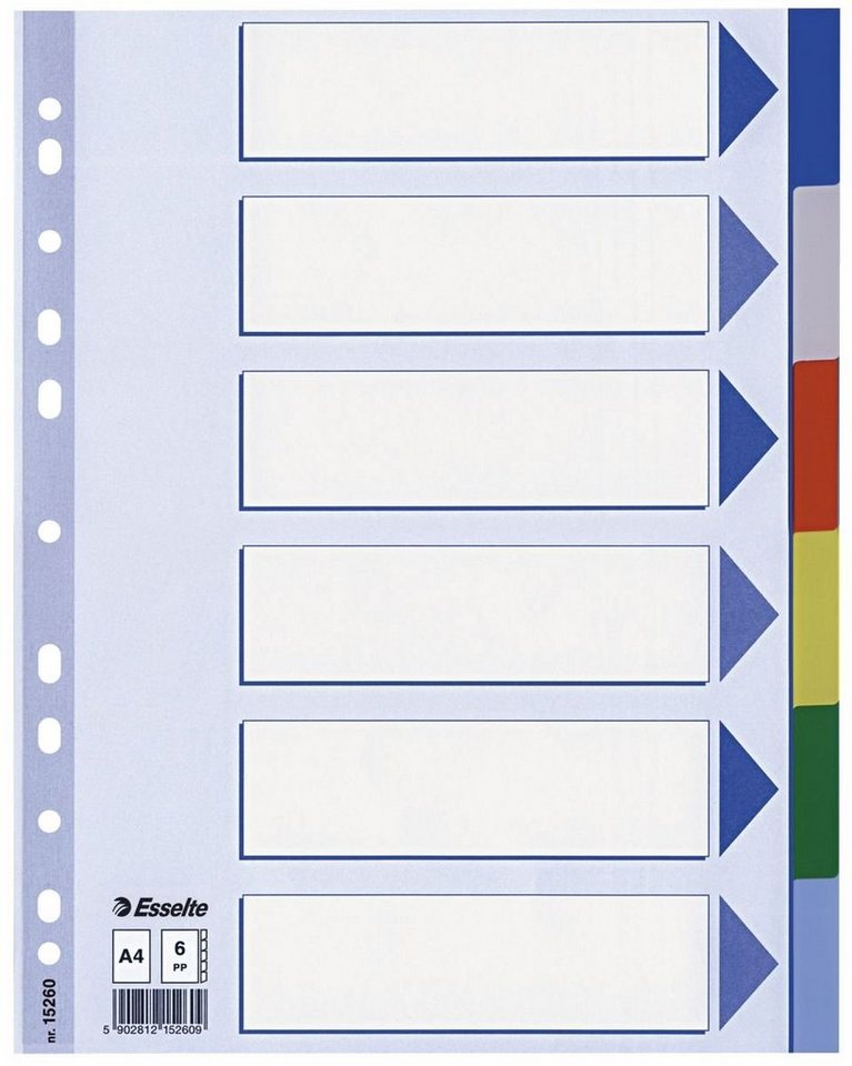 ESSELTE Aktenordner Esselte Kunststoff-Register, blanko, A4, PP, 6-teilig ESSELTE Aktenordner Esselte Kunststoff-Register, blanko, A4, PP, 6-teilig