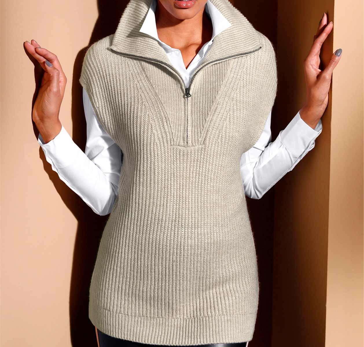 creation L Strickpullover CRÉATION L Damen Troyer-Style-Pullunder, sand ...