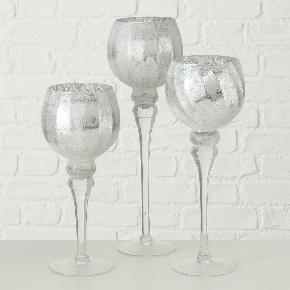 Boltze Windlicht Manou 3er Set Silber Metallic Geeist Kerzenhalter