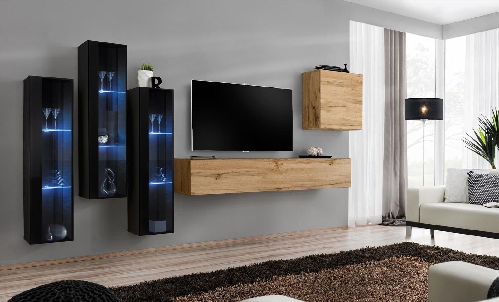 Jvmoebel Wohnzimmer Set Modern Wohnwand Braun Tv Ständer Wand Schrank