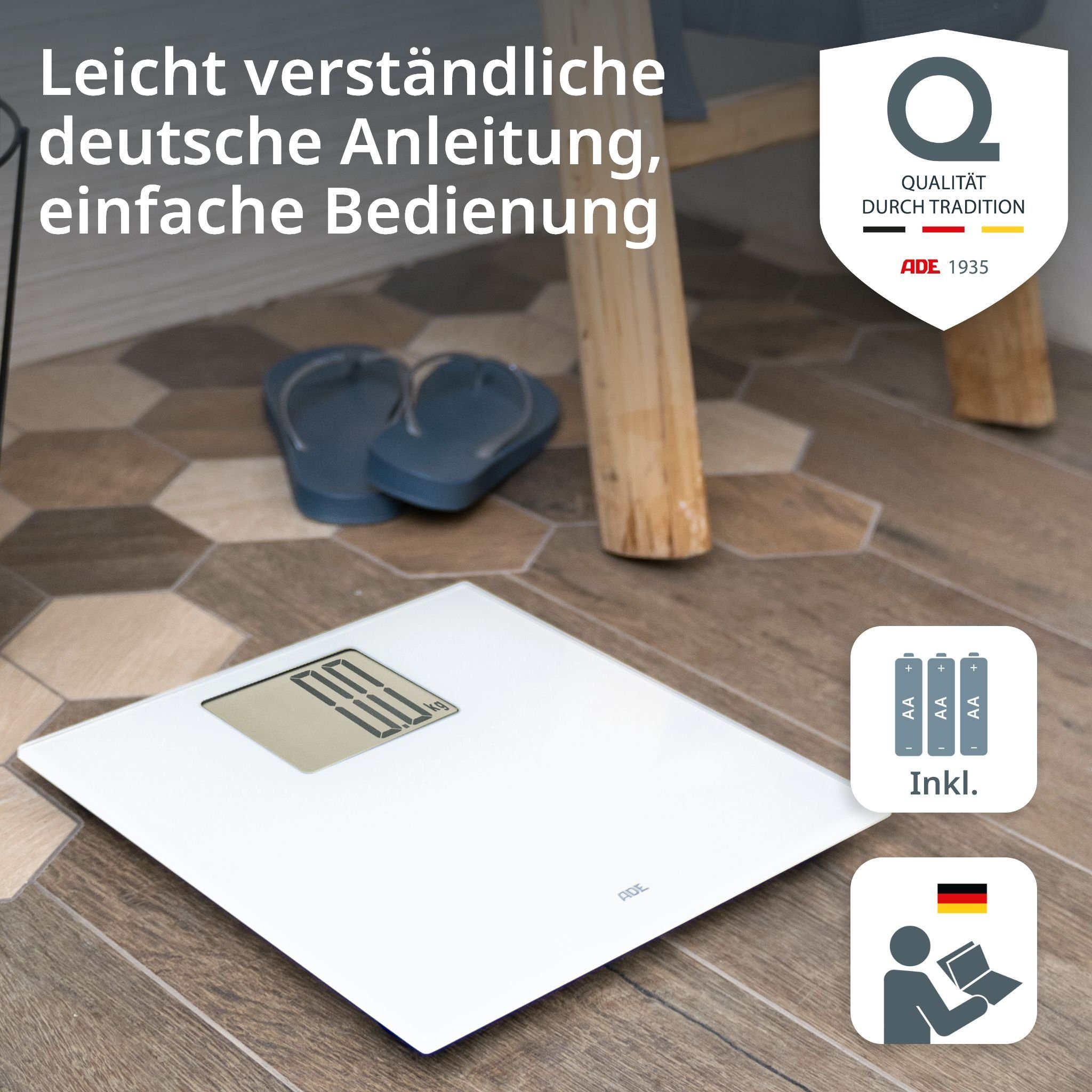 ADE Personenwaage digital mit großem Display, besonders gut ablesbar ...