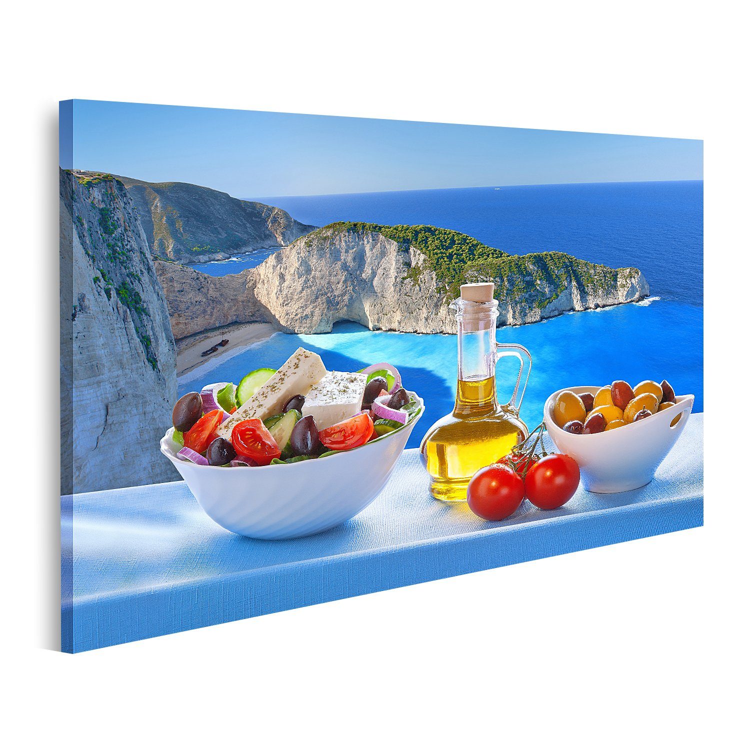 islandburner Leinwandbild Bild auf Leinwand Berühmte Navagio Strand mit griechischen Salat in Za