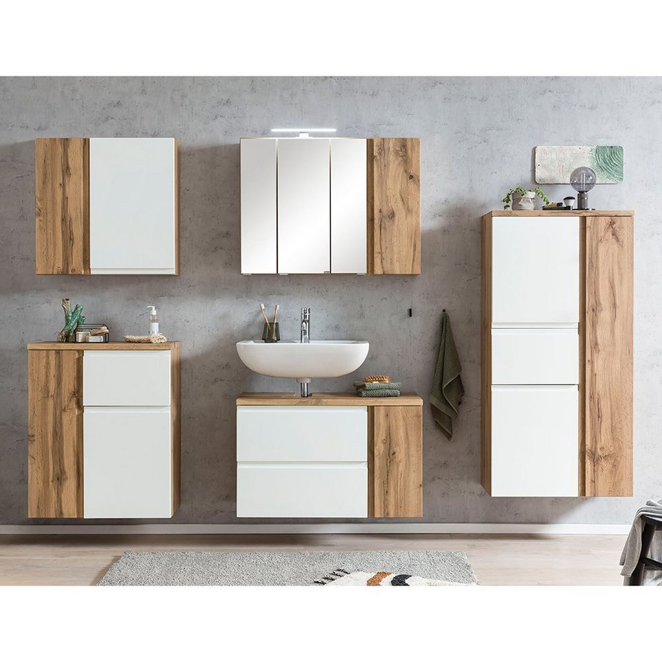 Lomadox Badmöbel Set Vasto 03 White Spar Set 5 St Eiche Mit Weiß