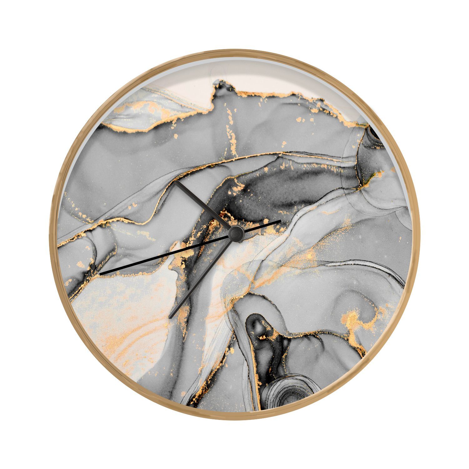 Muchowow Wanduhr Marmor Gold Grau Uhrwerk Wohnzimmer Küchenuhr