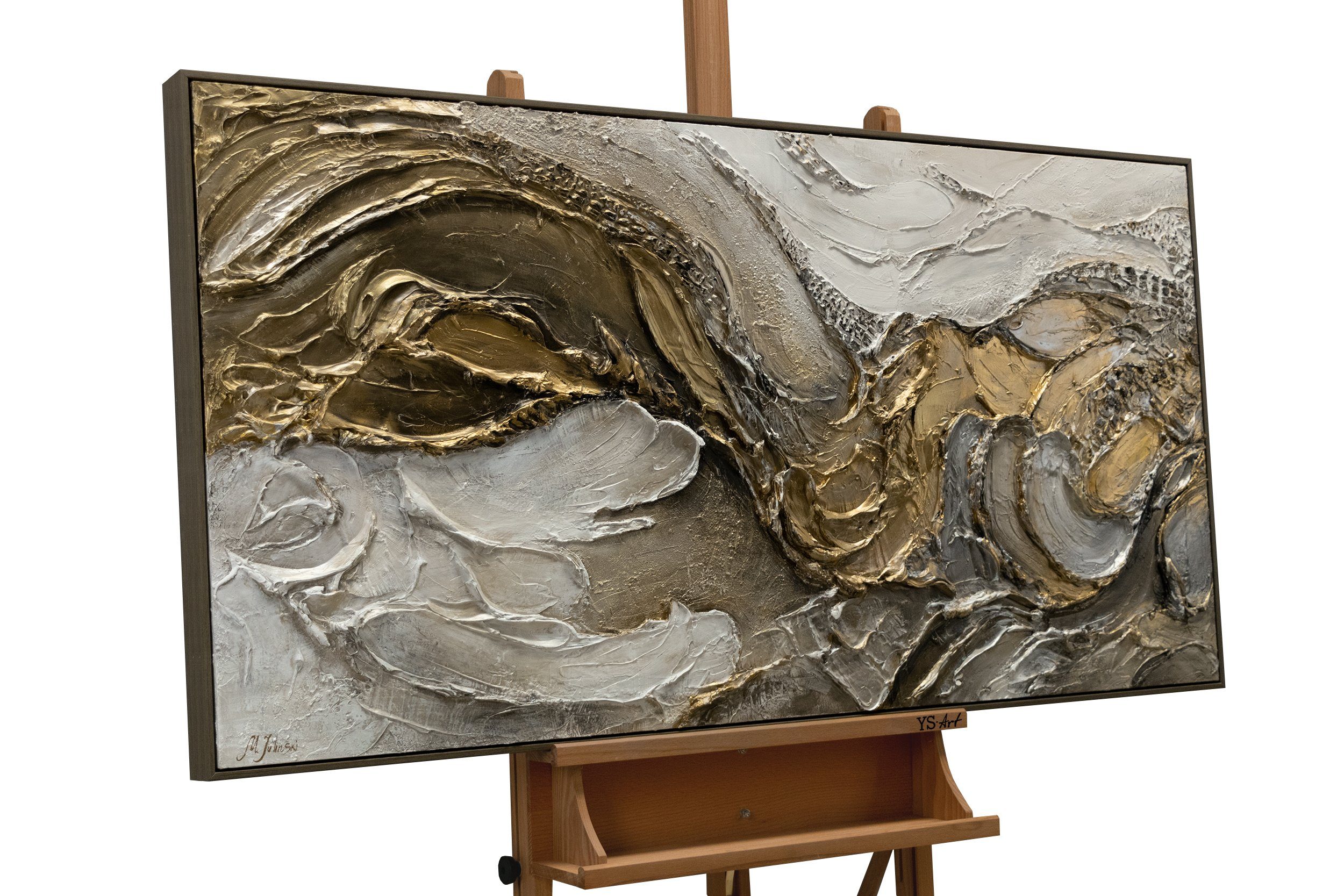 YS-Art Gemälde »Unendlicheit«, Leinwandbild Abstrakt 3D Effekt in Gold mit Rahmen online kaufen ...