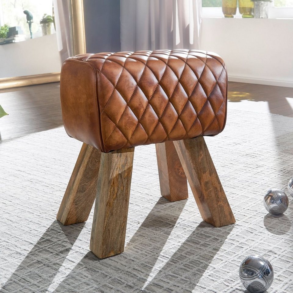 Finebuy Sitzhocker Fb54101 Sitzhocker Echtleder Massivholz