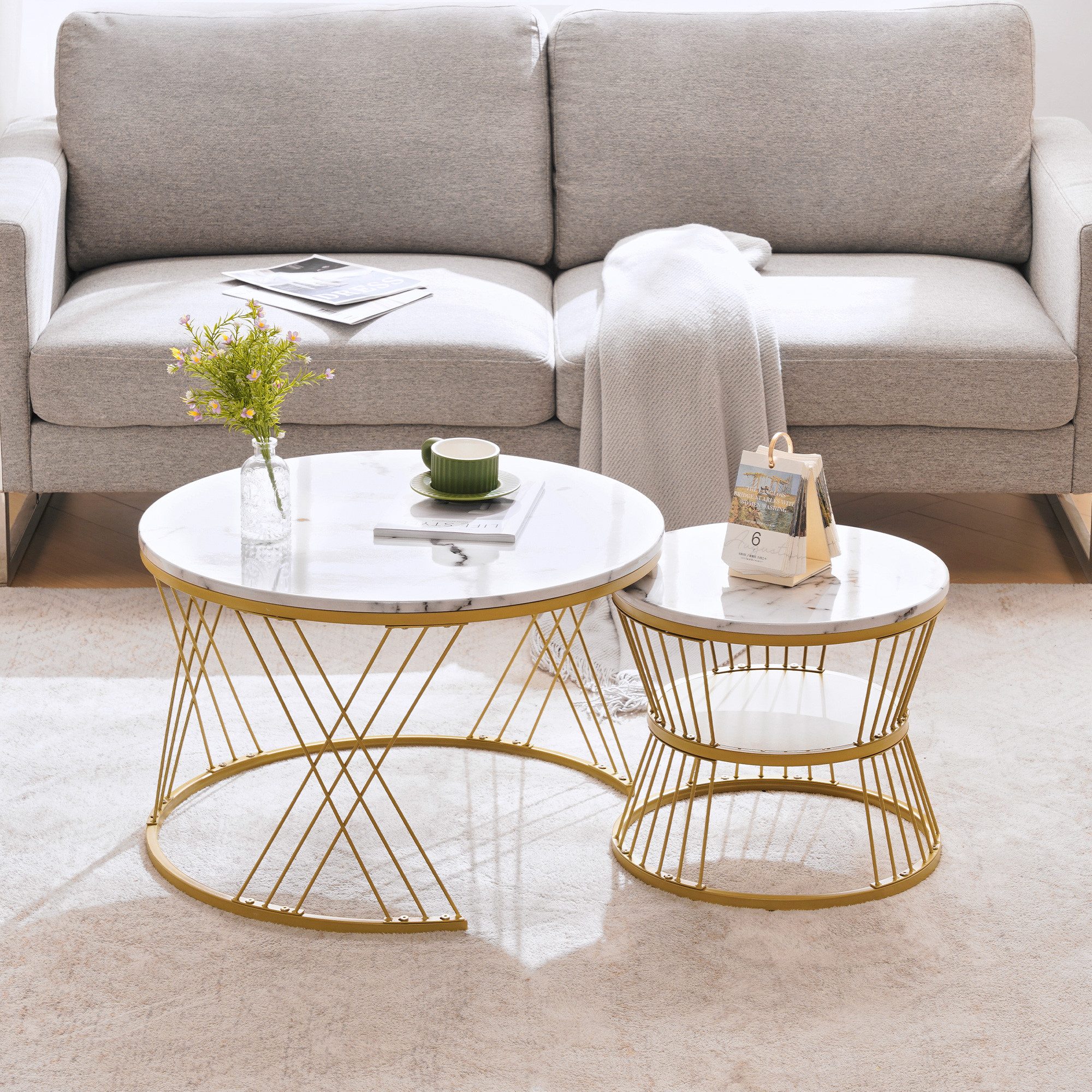 Modfu Couchtisch Hochglanz Mit Metallrahmen Couchtisch Und 2er Set