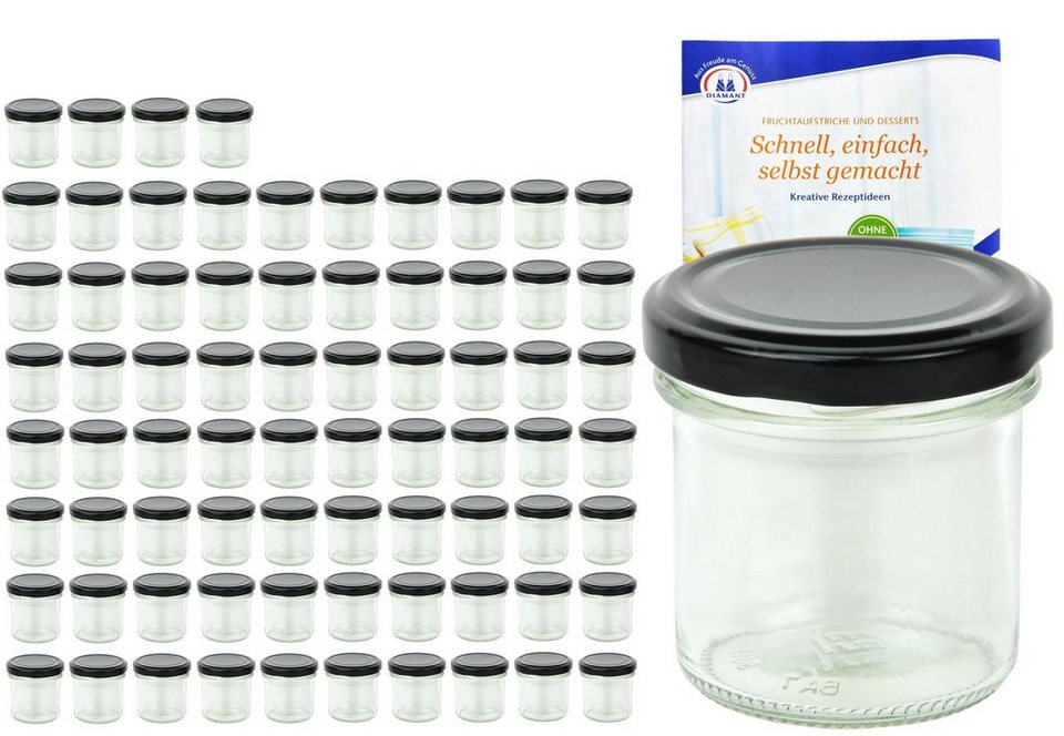 Mambocat Einmachglas 75er Set Sturzglas 167 Ml To 66 Schwarzer Deckel