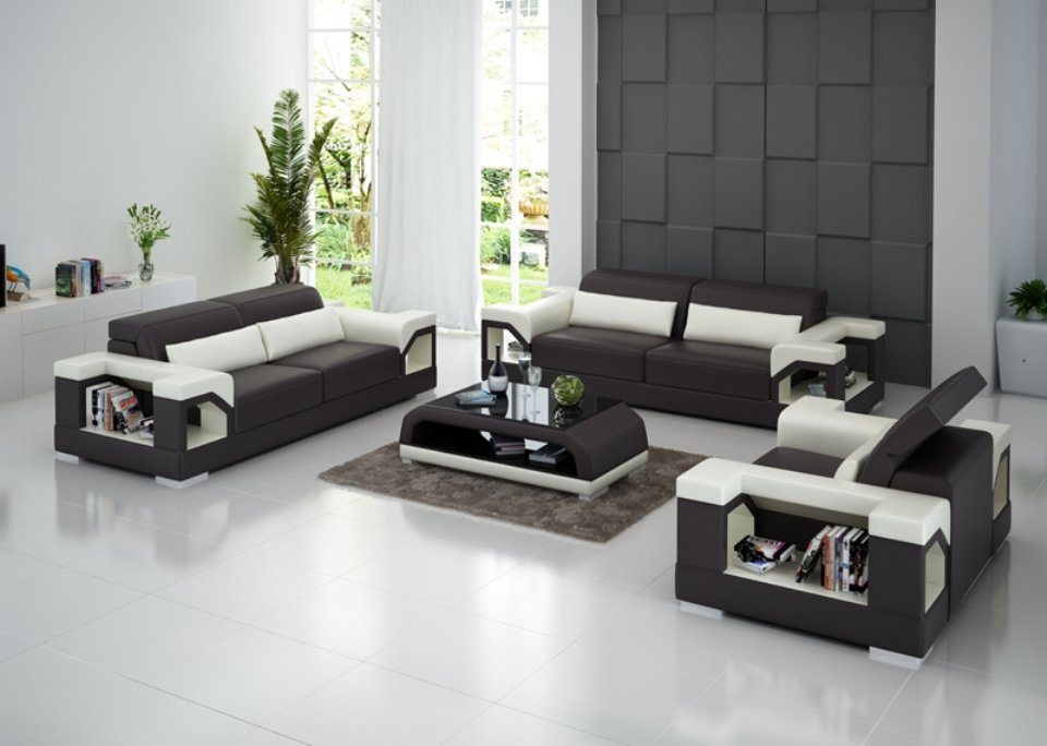Jvmoebel Sofa Ledersofa Couch Sofagarnitur Set 321 Sitzer Garnitur