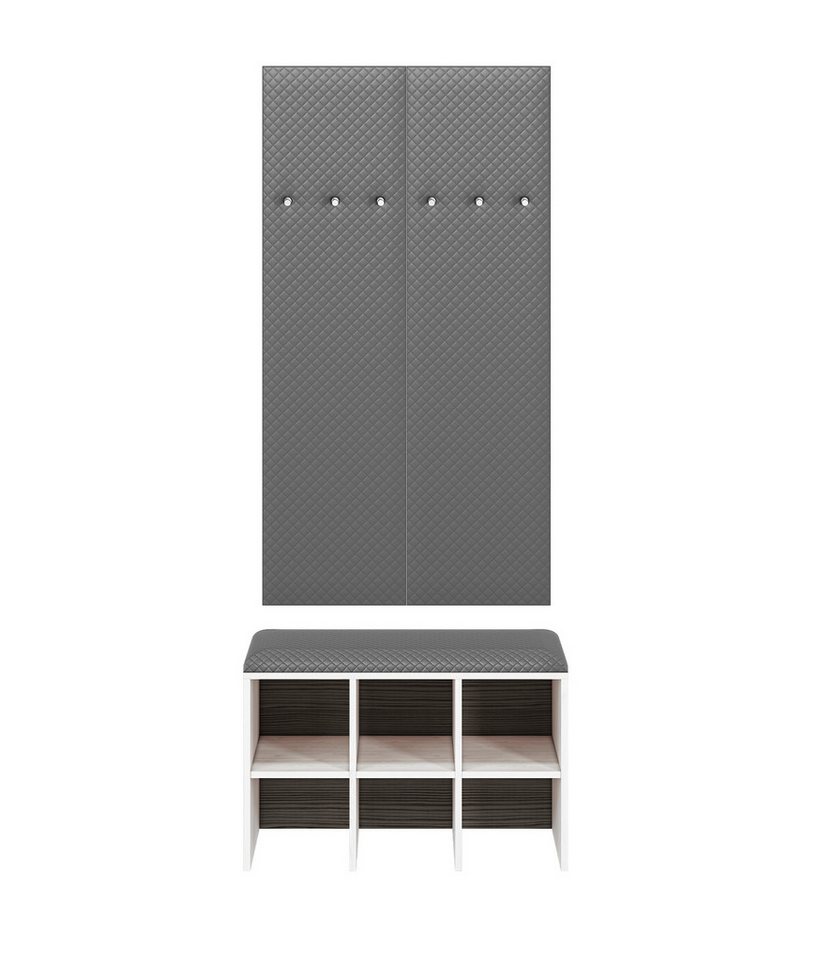 Feldmann Wohnen Garderoben Set Blanco 1 Sitzbank 2 Wandpaneele 3 St