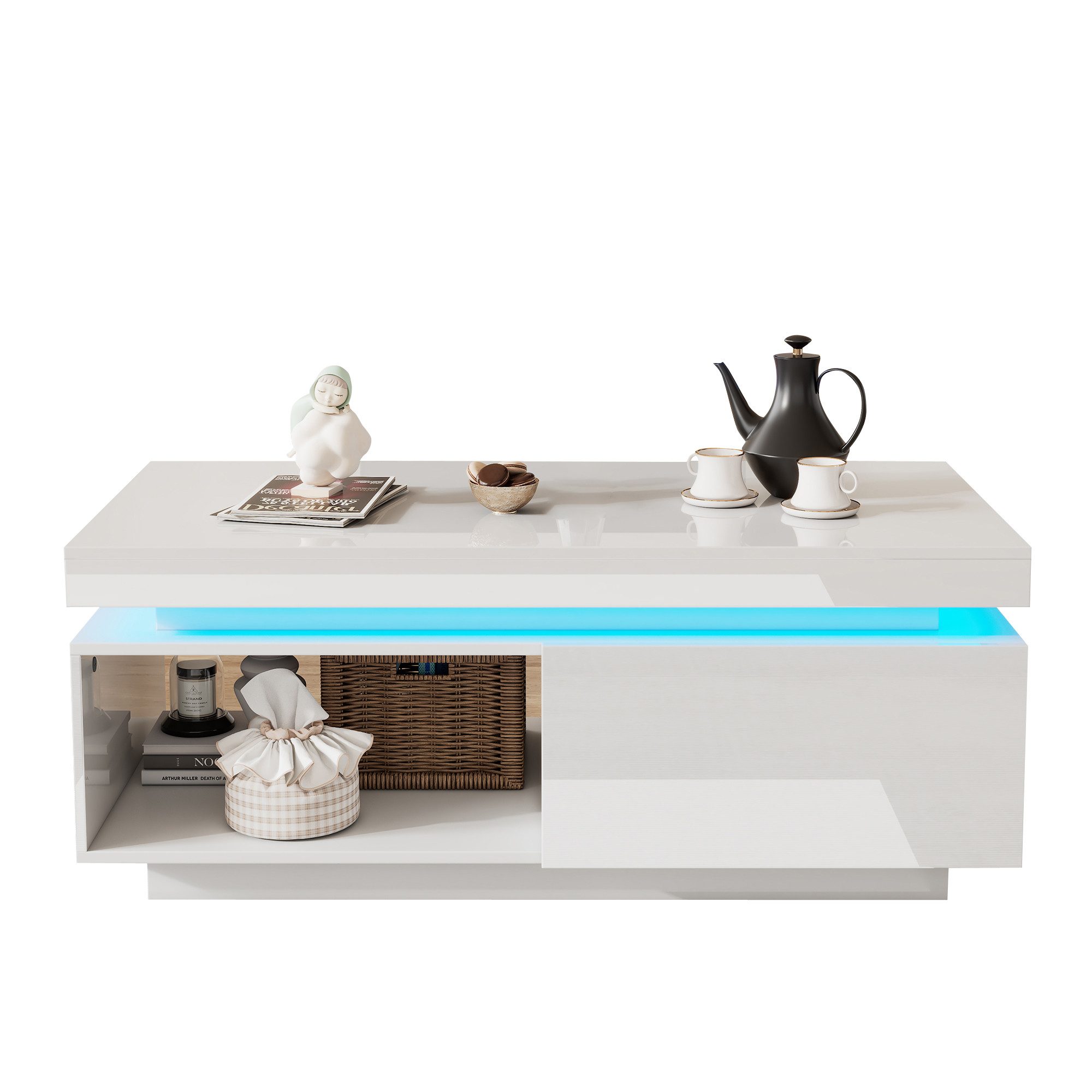 Rutaqian Couchtisch Moderner Hochglanz Couchtisch Mit Led Beleuchtung