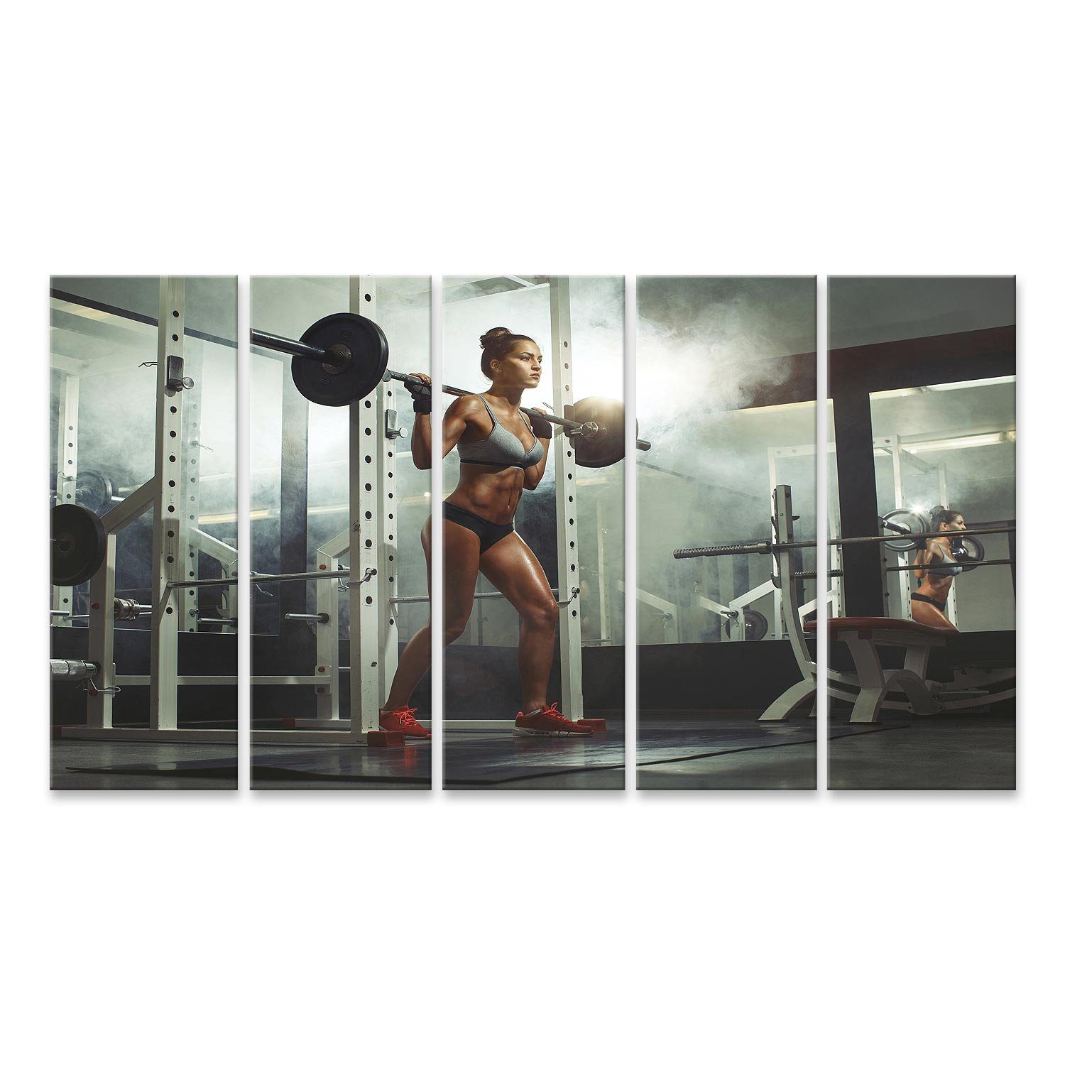 islandburner Leinwandbild »Bild auf Leinwand Frau hebt Hantel Gewicht Gym Wandbild Leinwandbild ...