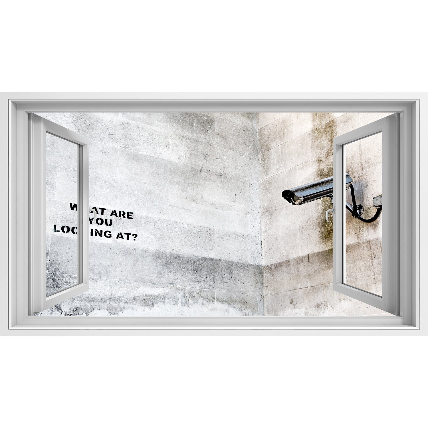 ᐅ islandburner Leinwandbild Fensterblick What Are You Looking at Banksy Sagenhafter Effekt ...