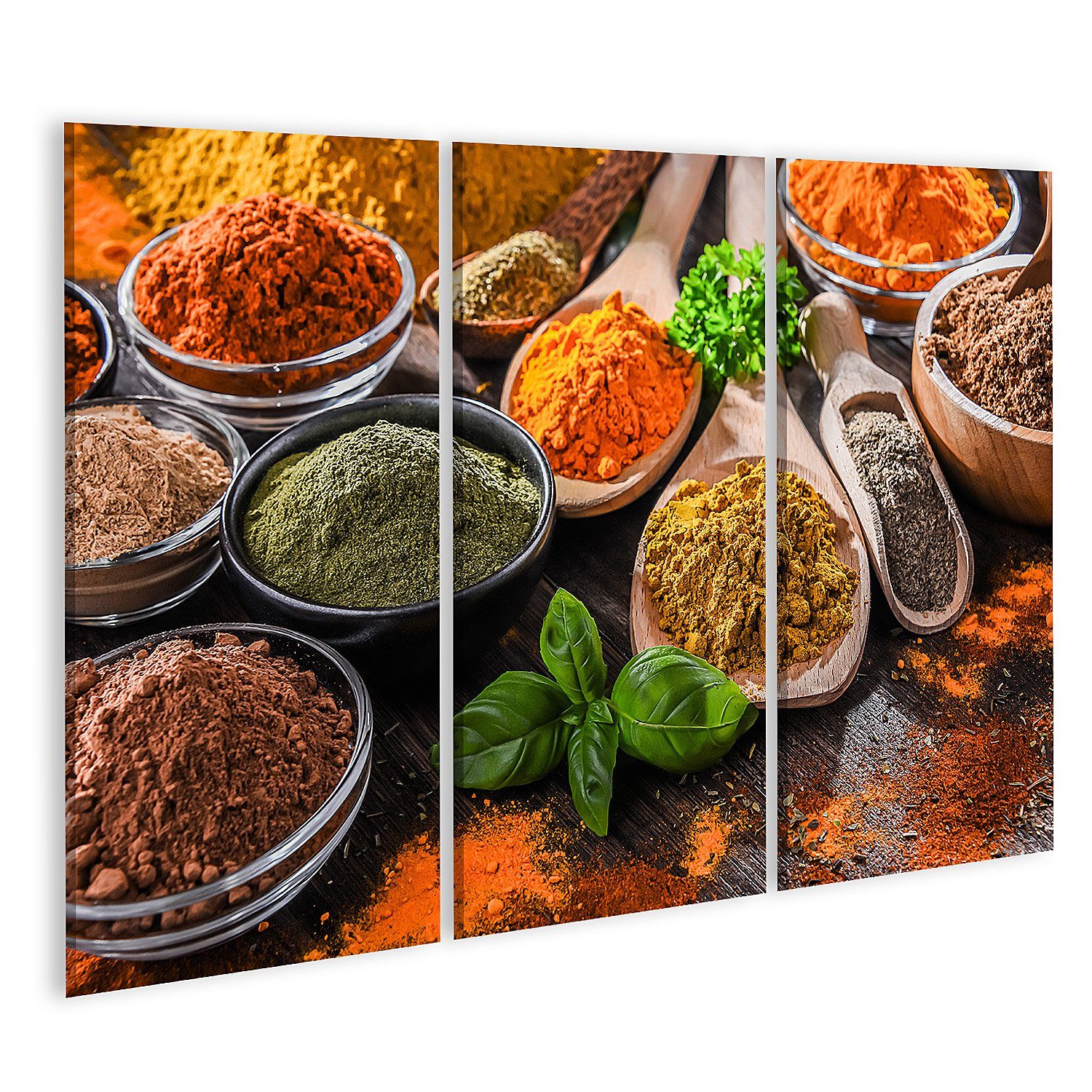 islandburner Leinwandbild Bild auf Leinwand Vielfalt Gewürze Holz Küchentisch Küche Wandbild ...