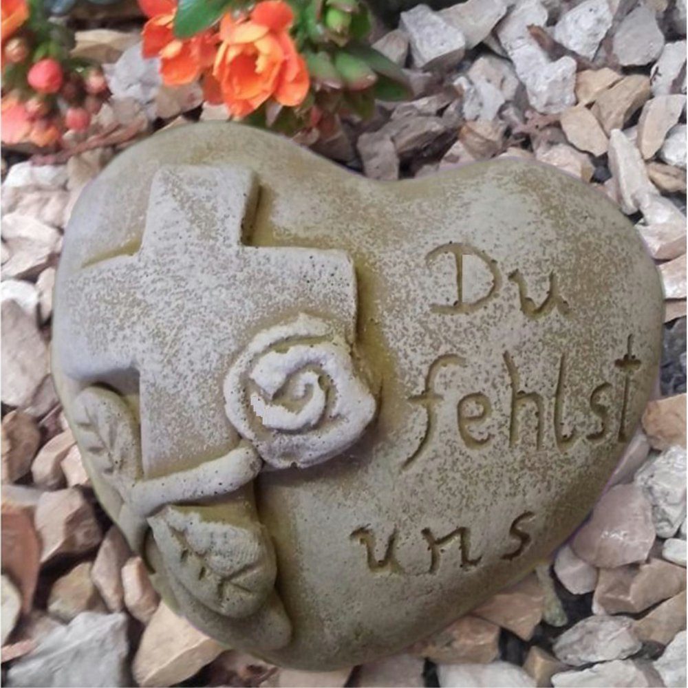 Radami Gartenfigur Grabherz Mit Spruch Du Fehlst Uns Stein M Kreuz