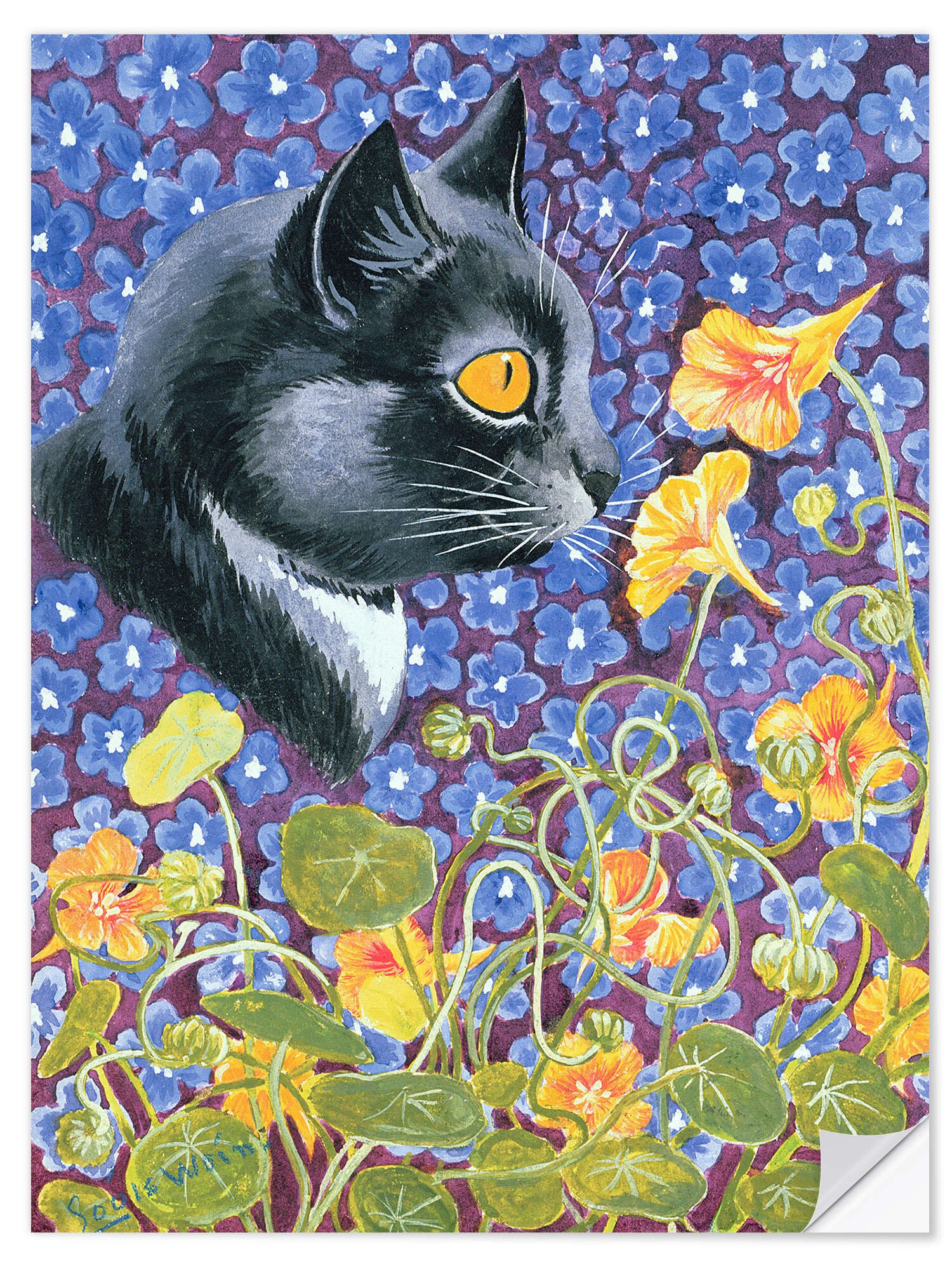 Posterlounge Wandfolie Louis Wain Eine Katze Im Blumenmeer Malerei
