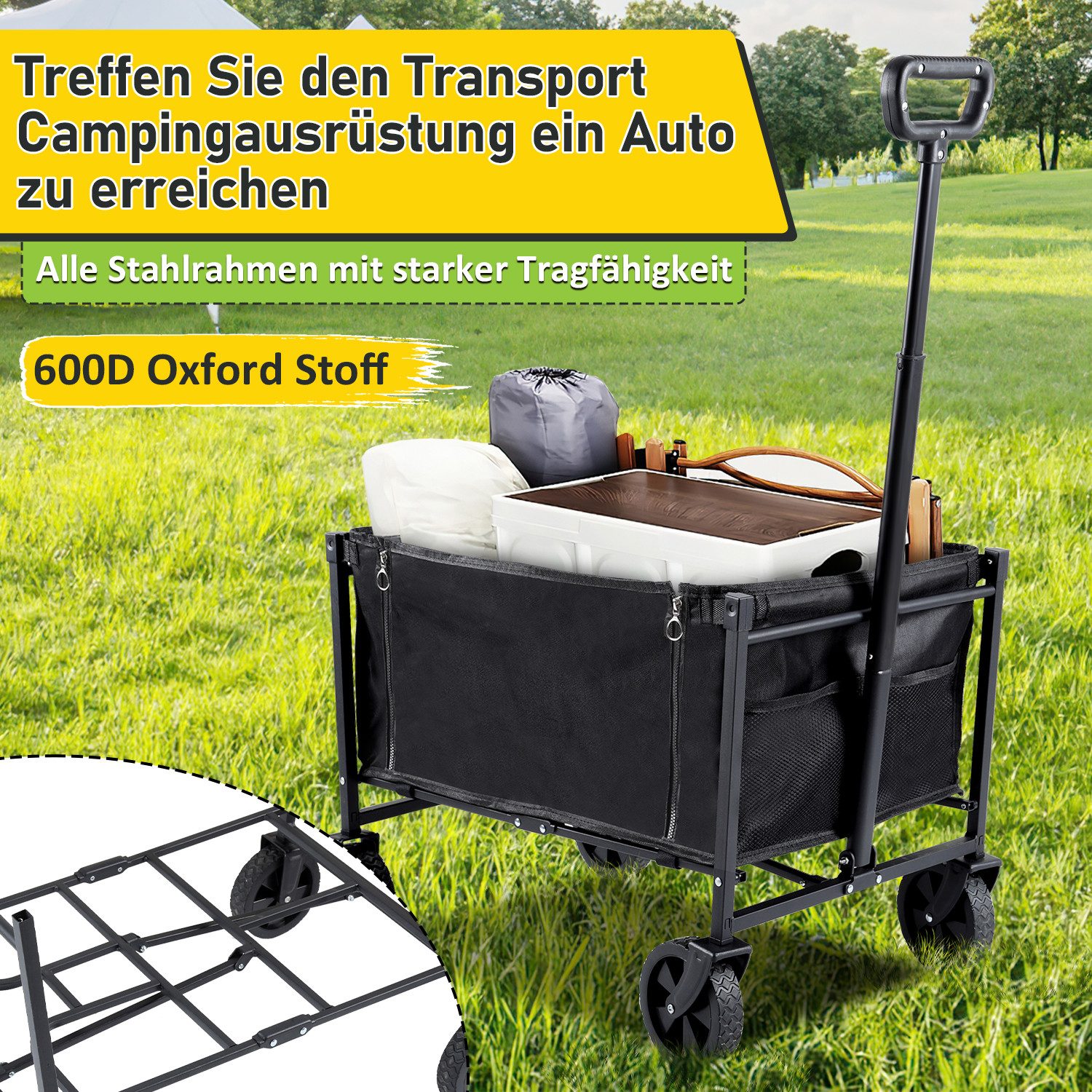 Clanmacy Bollerwagen Faltbar Gartenwagen Handwagen Strandwagen Klappbar ...