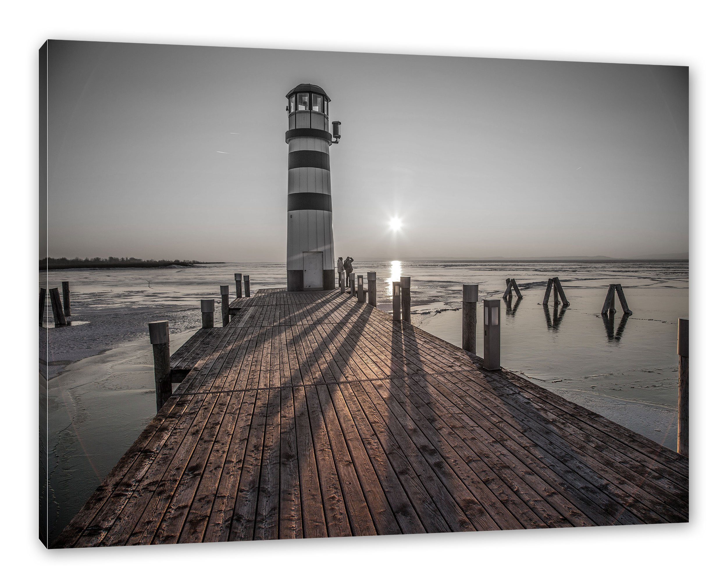 Pixxprint Leinwandbild Leuchtturm am Steg, Leuchtturm am Steg (1 St), Leinwandbild fertig ...