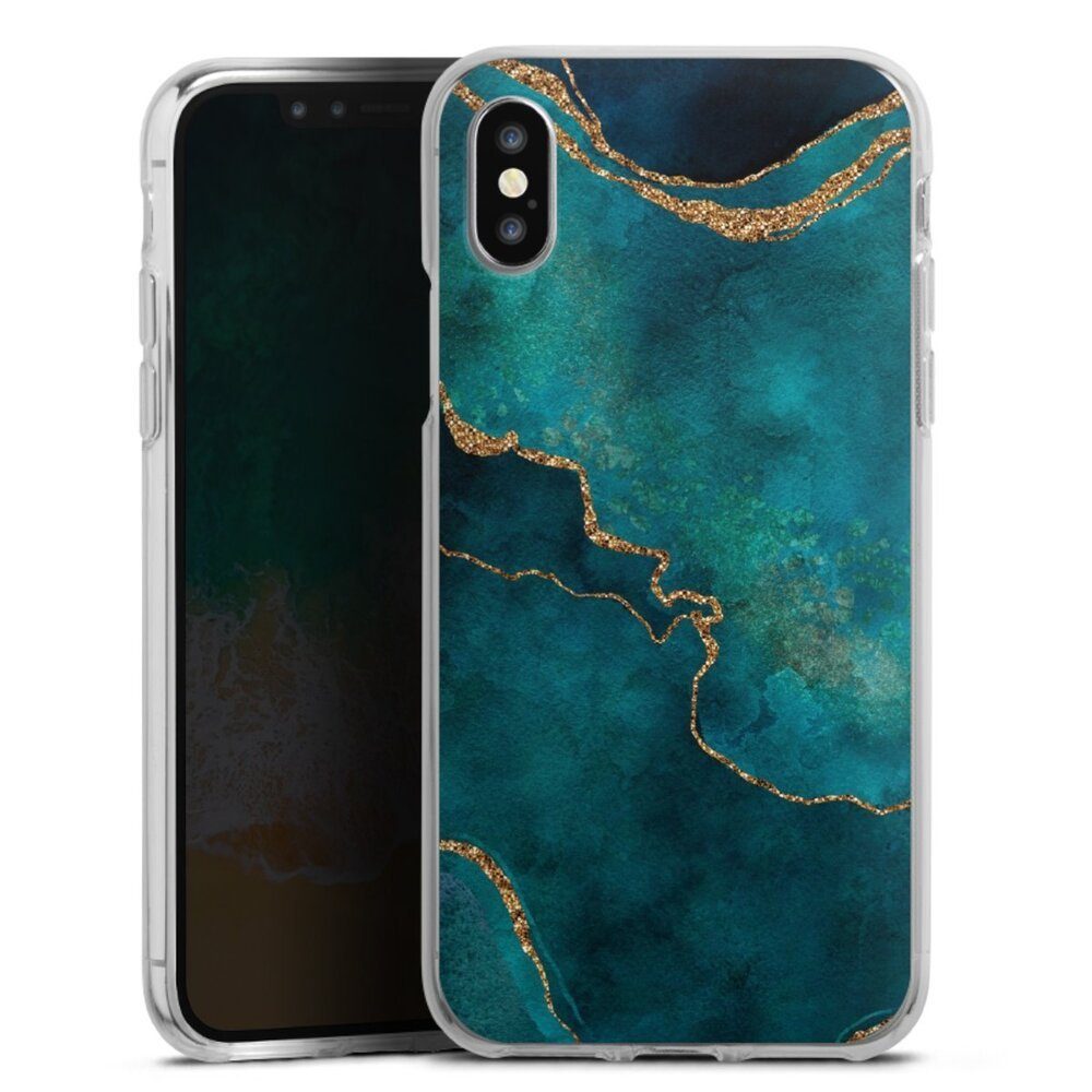 Deindesign Handyhülle Glitzer Look Marmor Kunst Gemstone Glamour Teal