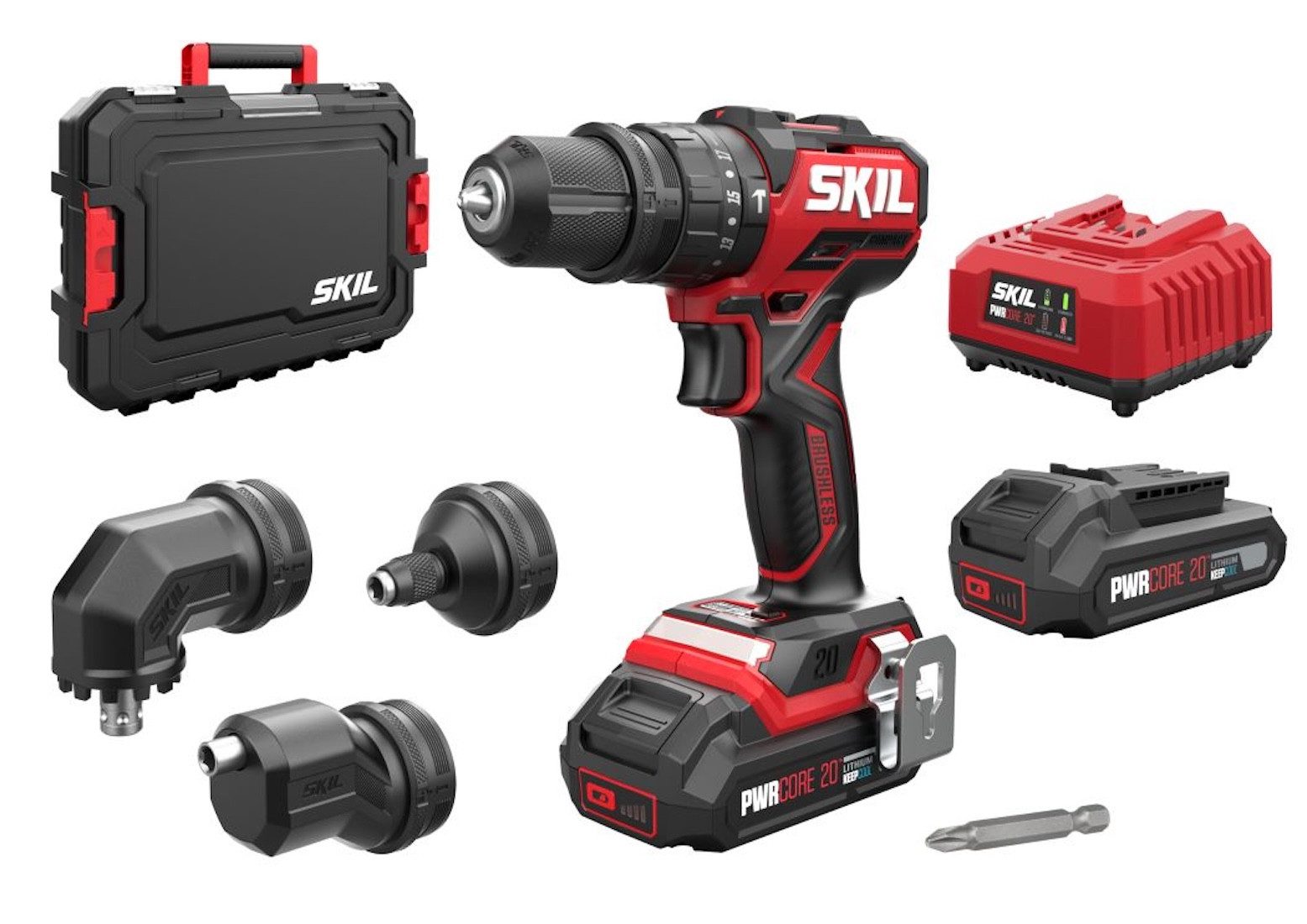 SKIL Akku-Bohrschrauber Skil 20V 3076 HC Akku-Schlagbohrmaschine + 4 Aufsätze (2x2,0 Ah), 20 V ...