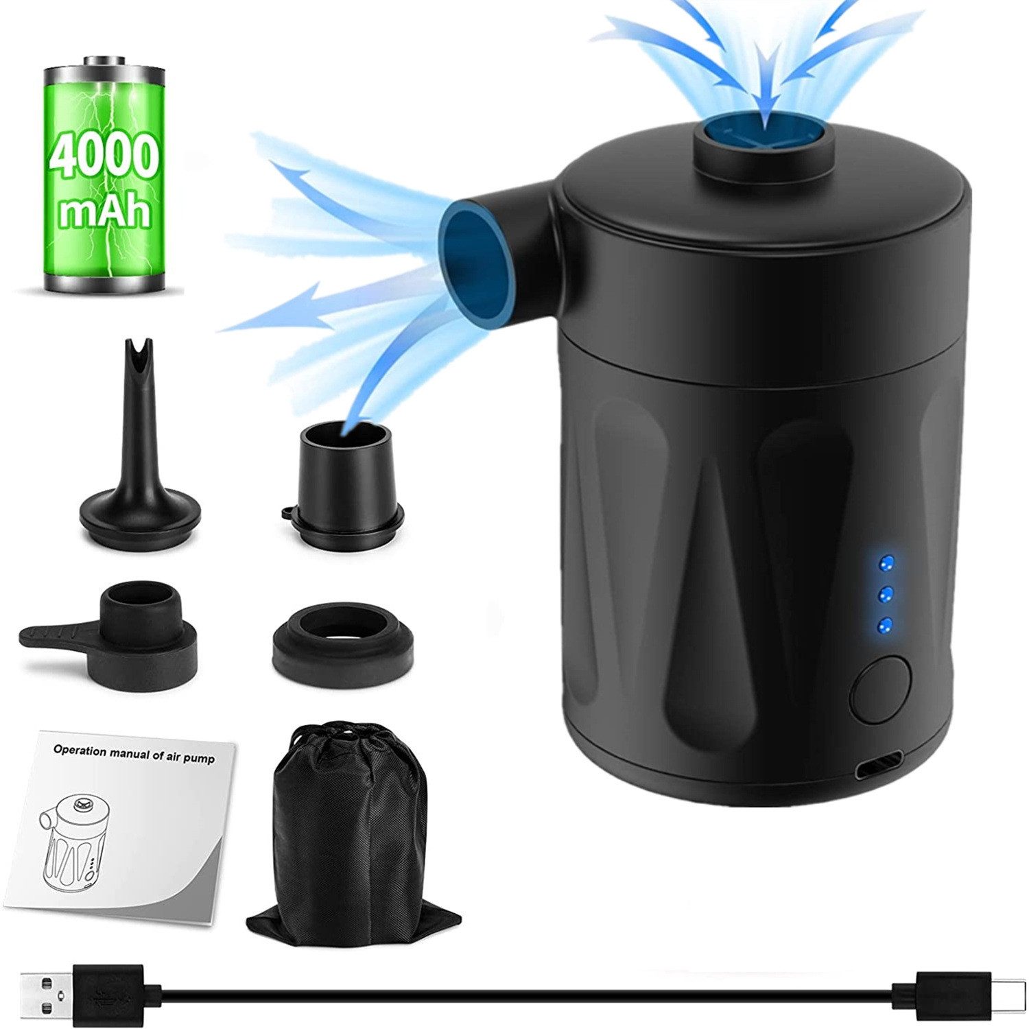 Desuo Akku Luftpumpe Elektrische Luftpumpe 4000mah Akku Mit 4 Luftdüse