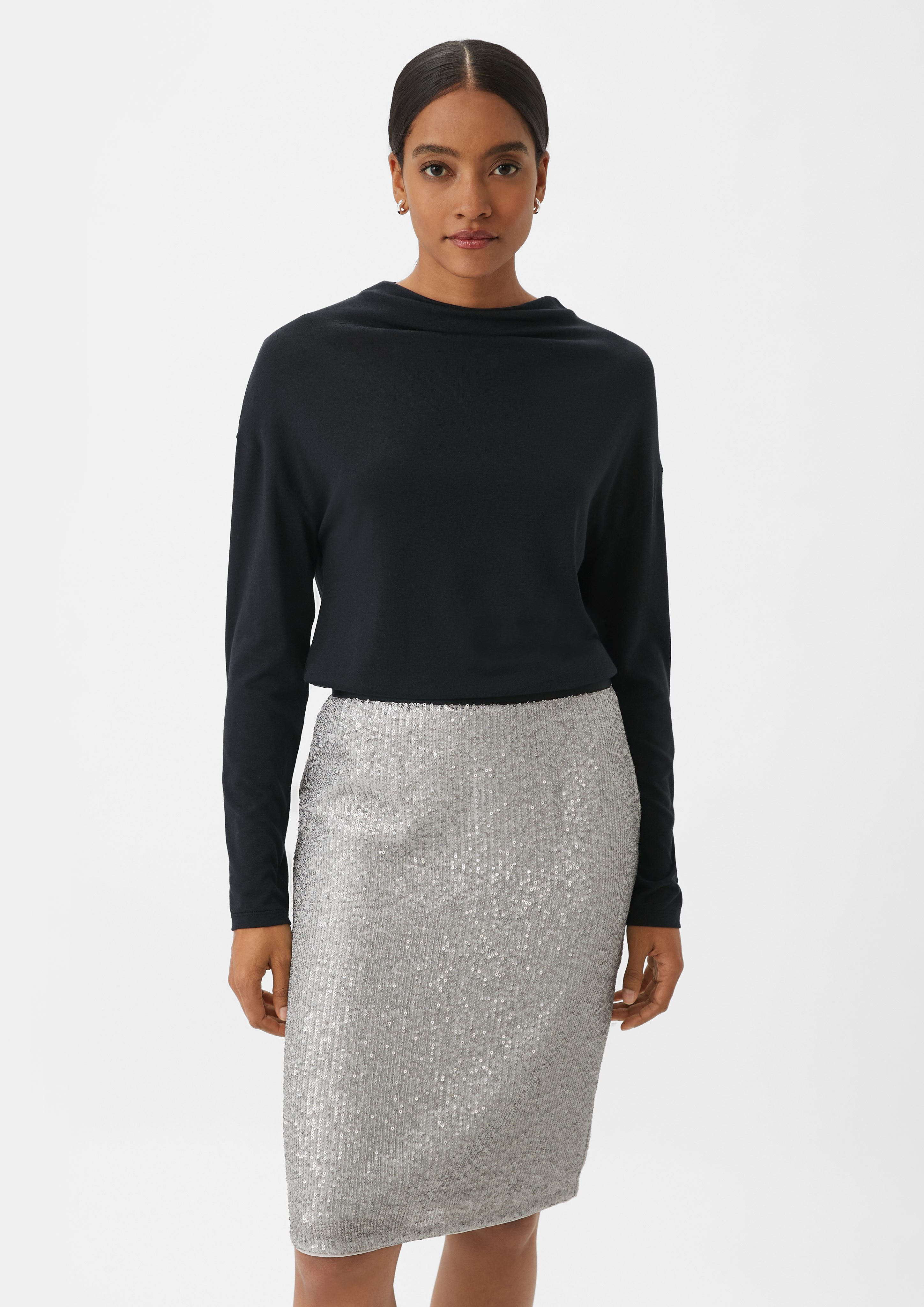 Comma Casual Identity Langarmshirt Longsleeve Mit Drapiertem Ausschnitt