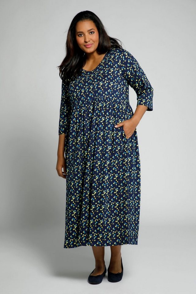 Ulla Popken Jerseykleid Maxikleid Punkte V Ausschnitt 3 4 Arm