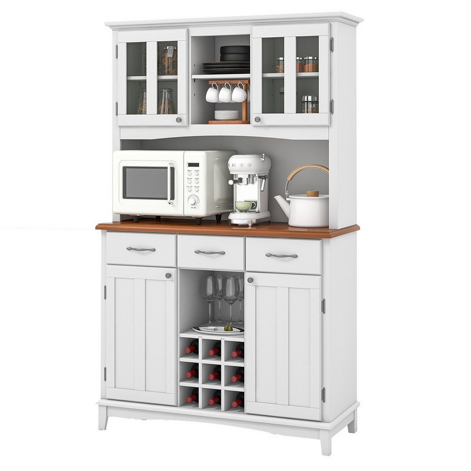 Costway Küchenbuffet Hochschrank Mit Arbeitsplatte Weinregal