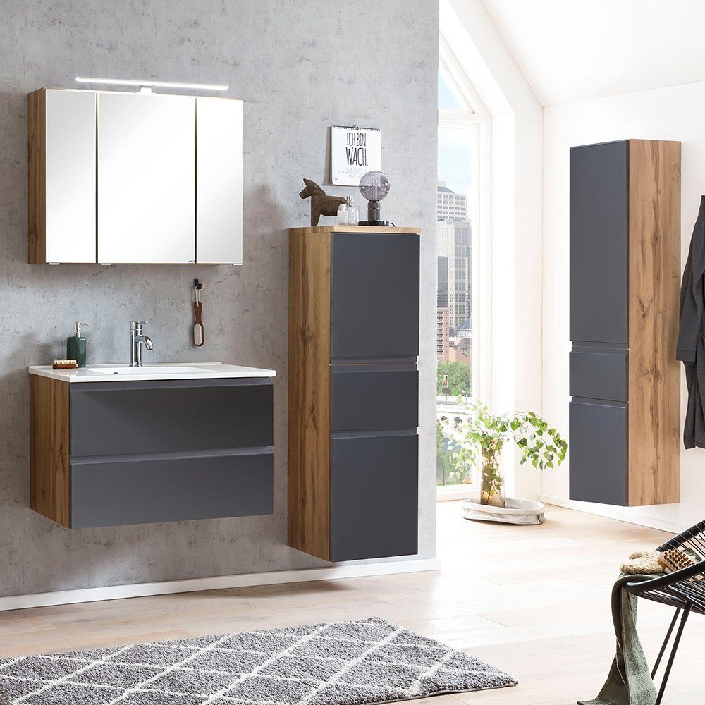 Lomadox Badmöbel Set Vasto 03 Grey 4 St Mit Waschbecken Und Led