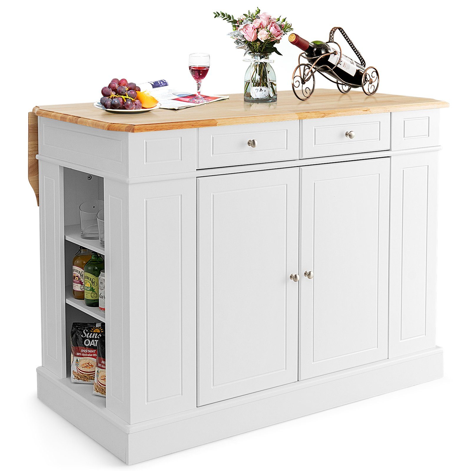 Costway Küchenbuffet Klappbare Arbeitsplatte 120cm Breite Weiß