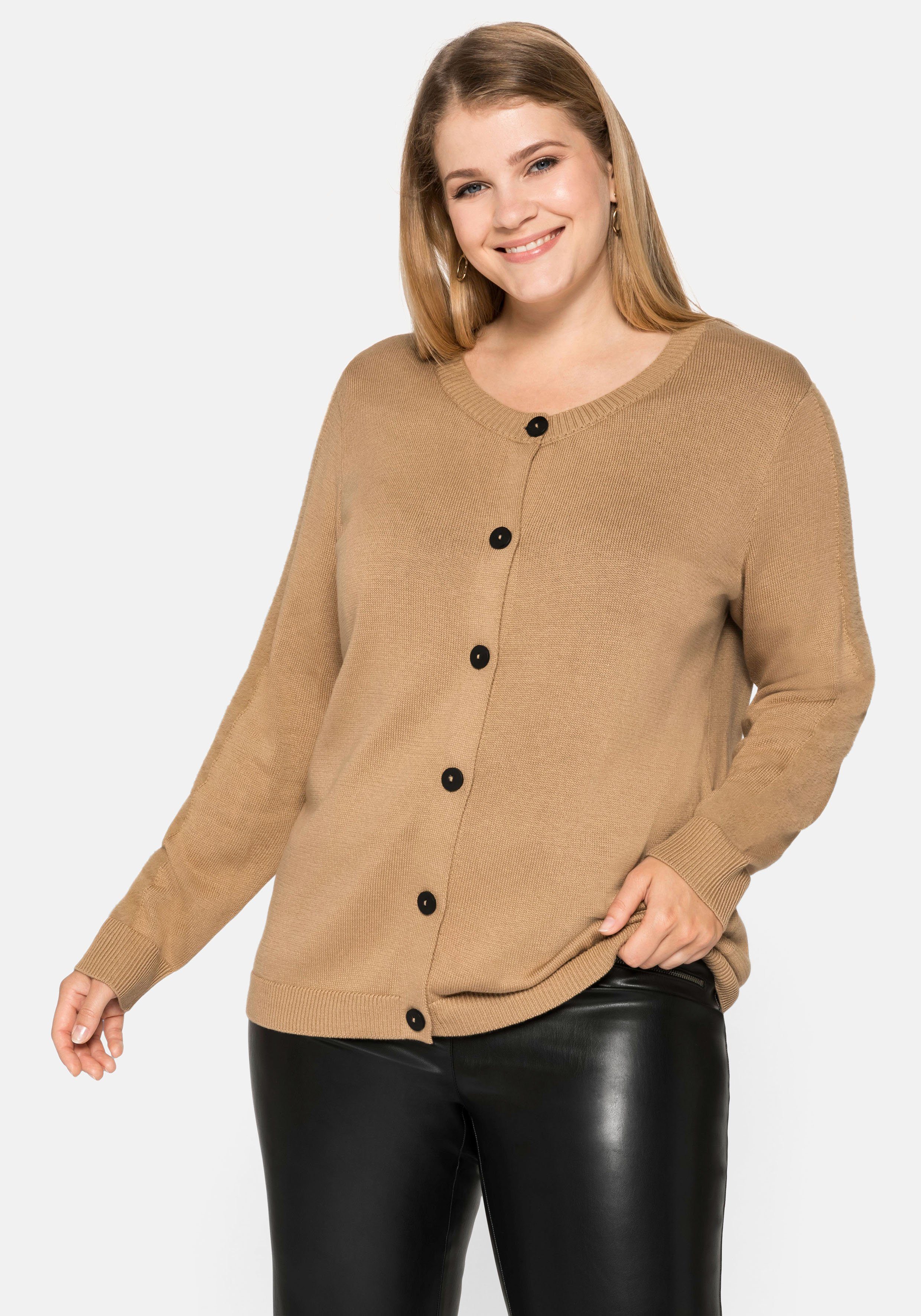 Sheego Strickjacke Rippbündchen Am Ausschnitt Ärmeln Und Saum Online