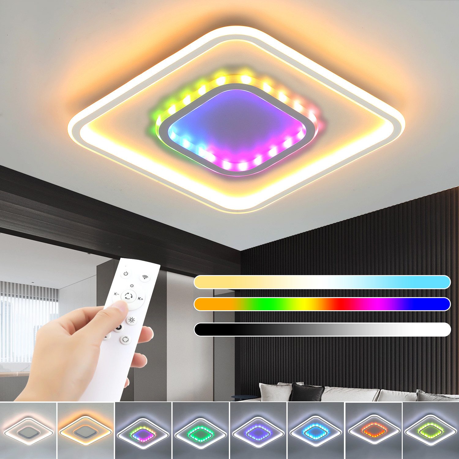 oyajia LED Deckenleuchte 55W Doppelte Blende LED Deckenleuchte, RGB Farbwechsel Lamp Dimmbare ...