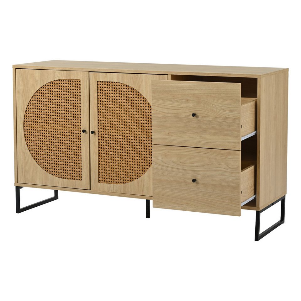 Rutaqian Sideboard Sideboard 130cm Mit 2 Rattan Türen Und 2 Schubladen