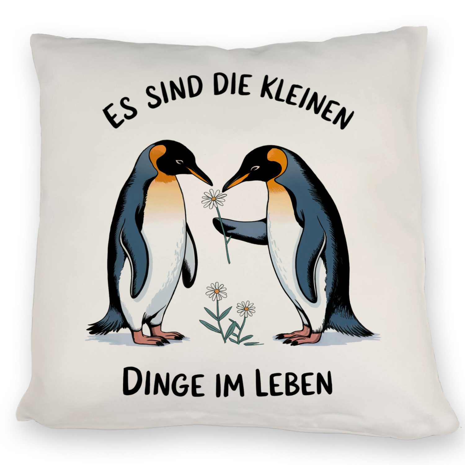speecheese Dekokissen Pinguine mit Blumen - Es sind die Kleinen Dinge Kissen